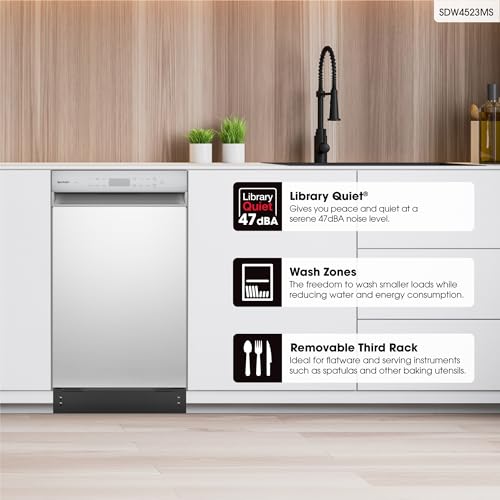 Sharp SDW4523MS 18-Inch Built-In Dishwasher, Stainless Steel, 47 dB, T ...