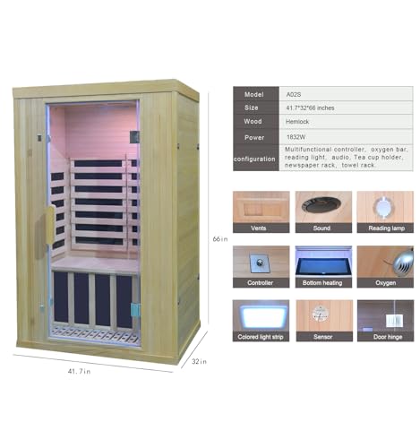 Kang Share Home Infrared Sauna 2 Person Sauna Wooden Canadian Hemlock ...