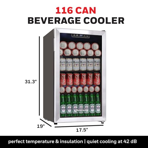 Honeywell Beverage Refrigerator and Cooler, 116 Can Mini Fridge with G ...