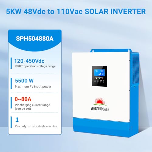 SUNGOLDPOWER UL1741 5000W Hybrid Solar Inverter,48V DC to 110V/120V AC ...