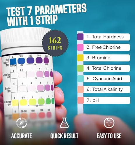 LIME POOL 162 Pcs 7-Way Hot Tub, Spa & Pool Test Strips - Accurate Rea ...