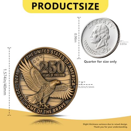 USA 250th Anniversary Challenge Coin – Gold Color Bald Eagle & Liberty ...