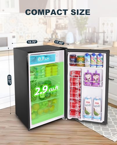 Upstreman 3.2 Cu.Ft Mini Fridge with Freezer, Single Door Mini Fridge ...