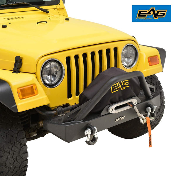 EAG Front Bumper with D-Rings and Winch Plate Fit for 87-06 Jeep Wrang ...